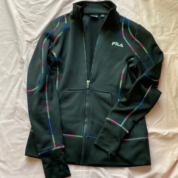 Fila | Jackets & Coats | Cute Fila Tennis Jacket Xs Black With Multi ...